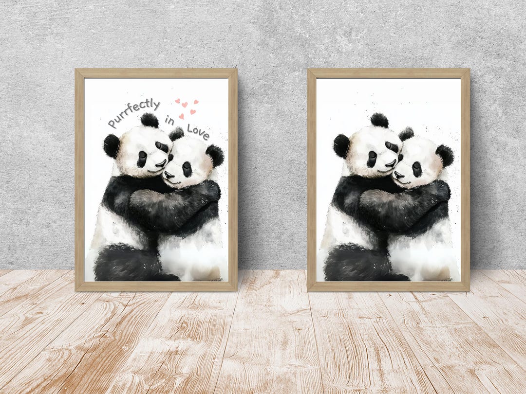 Panda Love Hug Art Print | Romantic Watercolor Panda Couple ...