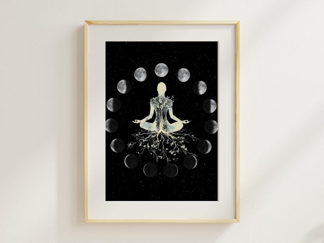 Moon Phases Meditation Wall Art | Rooted Energy Feminine Spirit Digital ...