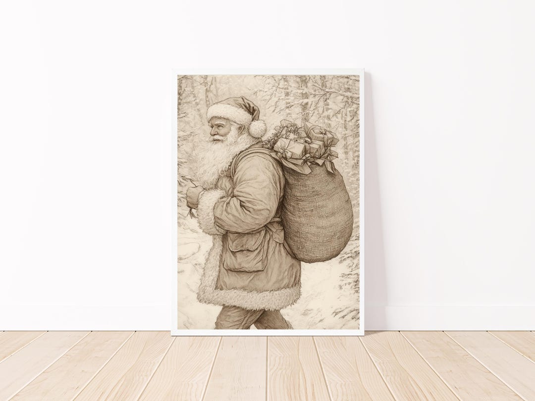 Charming Vintage Santa Sketch for Festive Wall Decor - Instant Digital ...