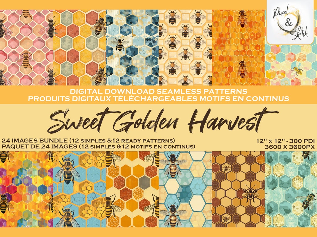 Bee Honeycomb Digital Paper: Seamless Pattern Set (digital Download ...