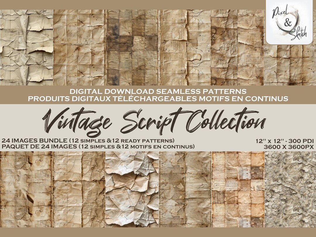 Vintage Paper, Script, Calligraphy Digital Paper, Seamless Pattern ...