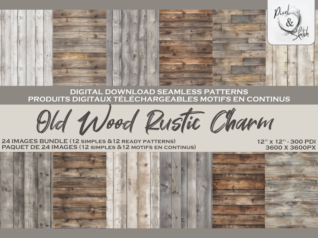 Old Wood Rustic Charm Seamless Pattern Bundle Digital Paper, Printable ...