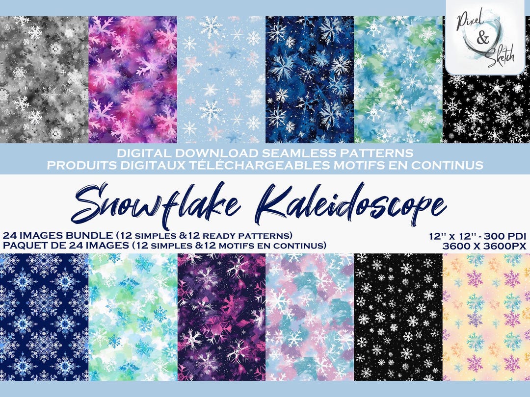 Snow Digital Paper, Snowflake Seamless Pattern Bundle, Printable Paper ...