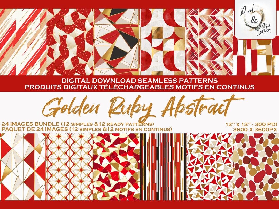 Red Gold Geometric Digital Paper: Seamless Pattern Set (digital ...