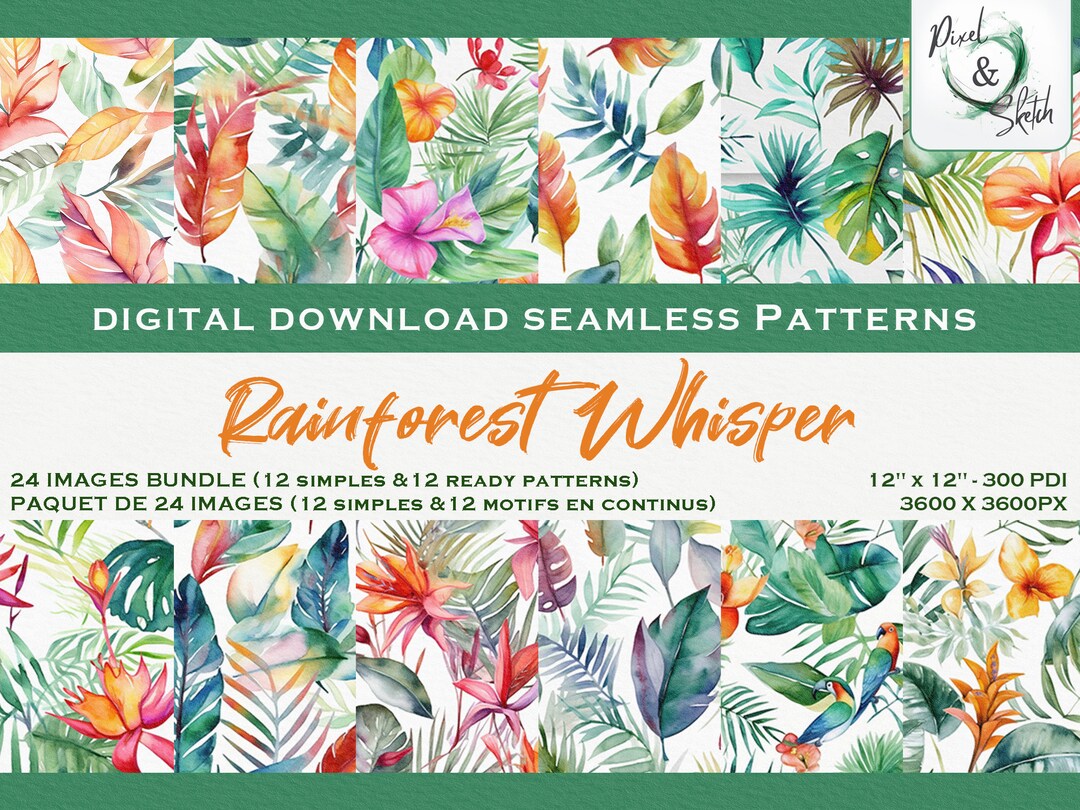 Tropical Rainforest Digital Paper: Seamless Pattern Set (digital ...