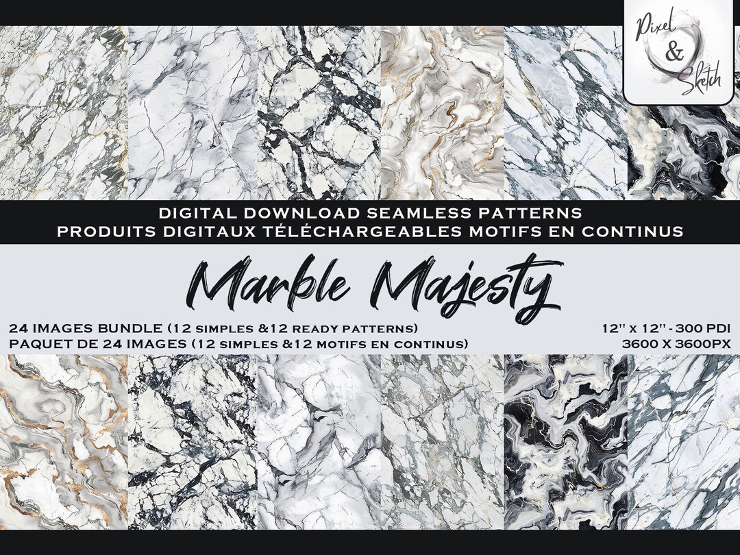 Black and White Marble Digital Paper: Seamless Patterns (digital ...