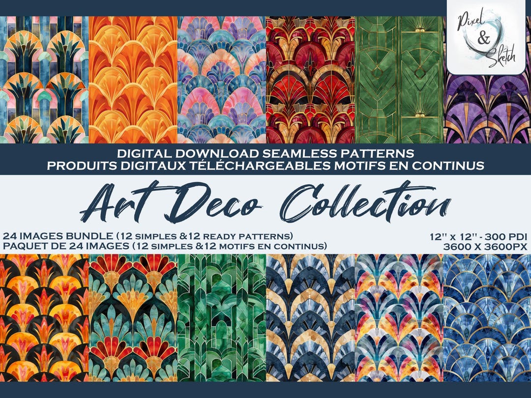 Colorful Stained Glass Digital Paper, Art Deco Seamless Pattern Bundle ...