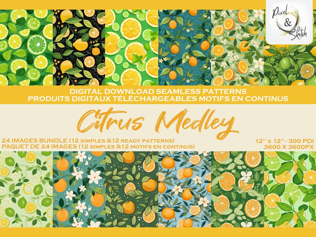 Citrus Lemon Lime Orange Digital Paper, Seamless Pattern Bundle ...