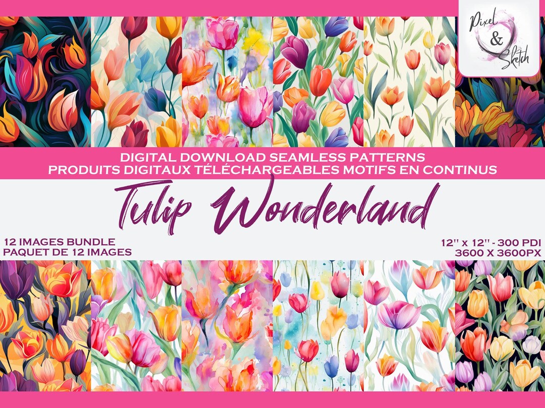 Tulip Flower Digital Paper: Seamless Pattern Set (digital Download) for ...