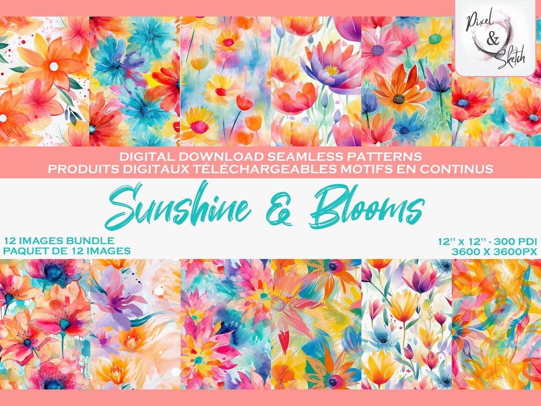Floral Rainbow Color Digital Paper: Seamless Pattern Set (digital ...