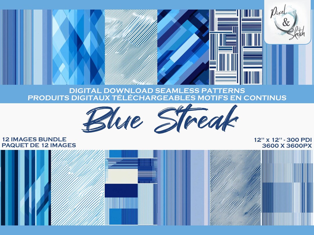 Blue White Geometric Digital Paper: Seamless Pattern Set (digital ...