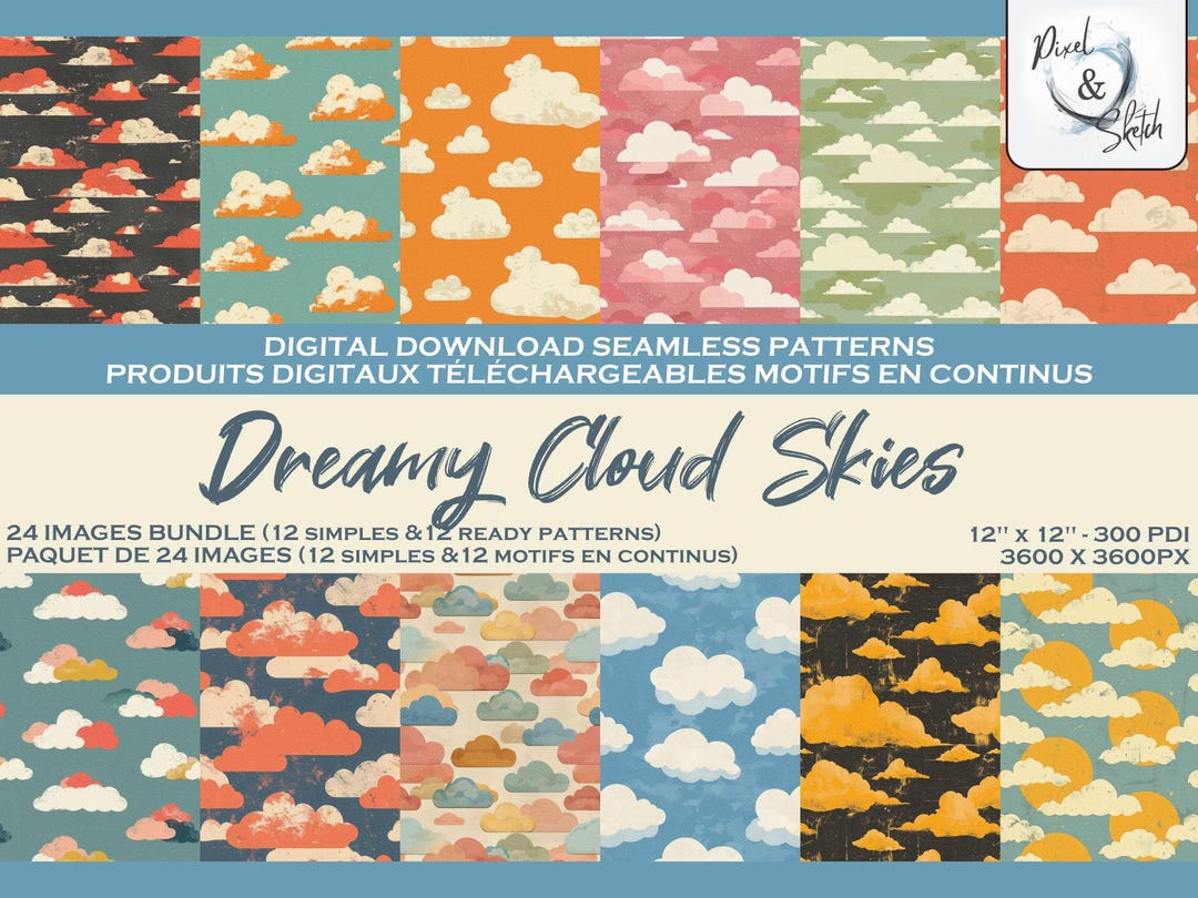 Sky and Cloud Digital Paper: Seamless Pattern Set (digital Download ...