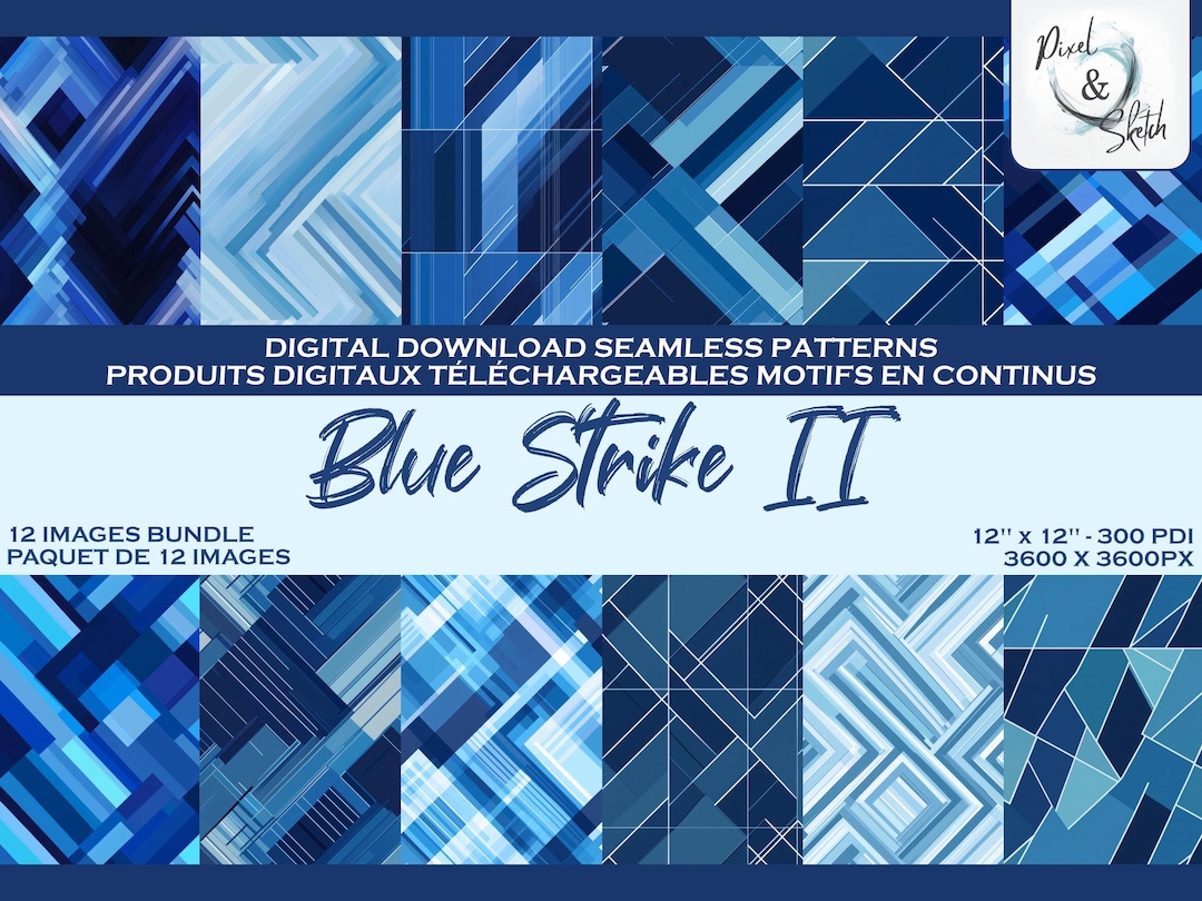 Blue White Geometric Digital Paper: Seamless Pattern Set (digital ...