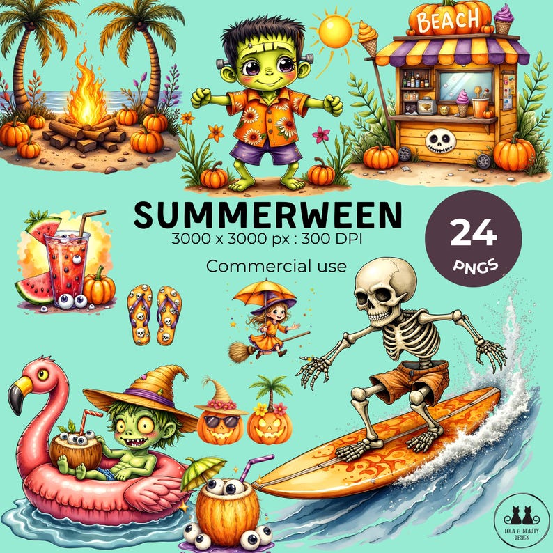 Summerween Beach PNG Clipart – Spooky Halloween Sublimation Design ...