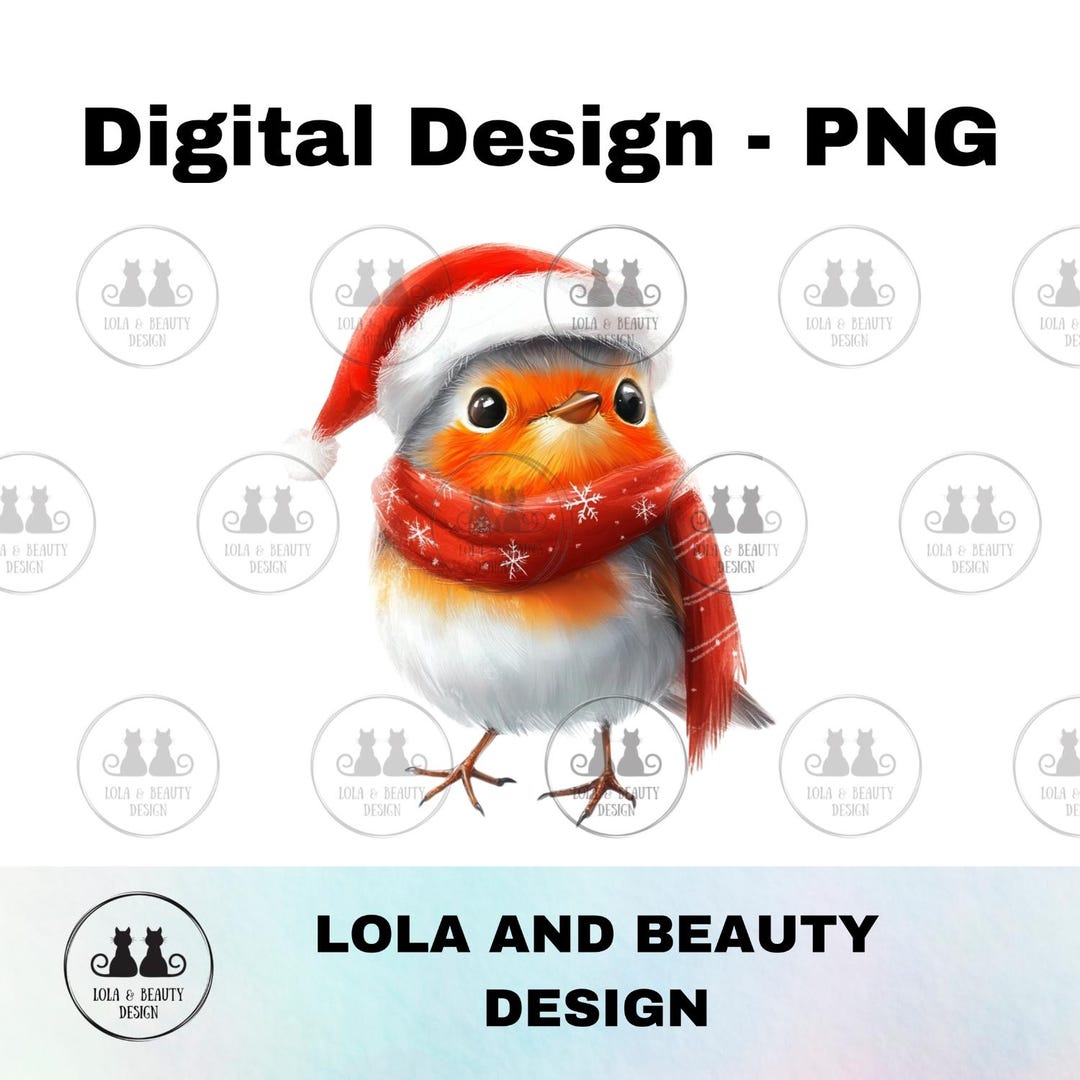 Digital Download Red Robin With Santa Hat PNG Sublimation Design ...
