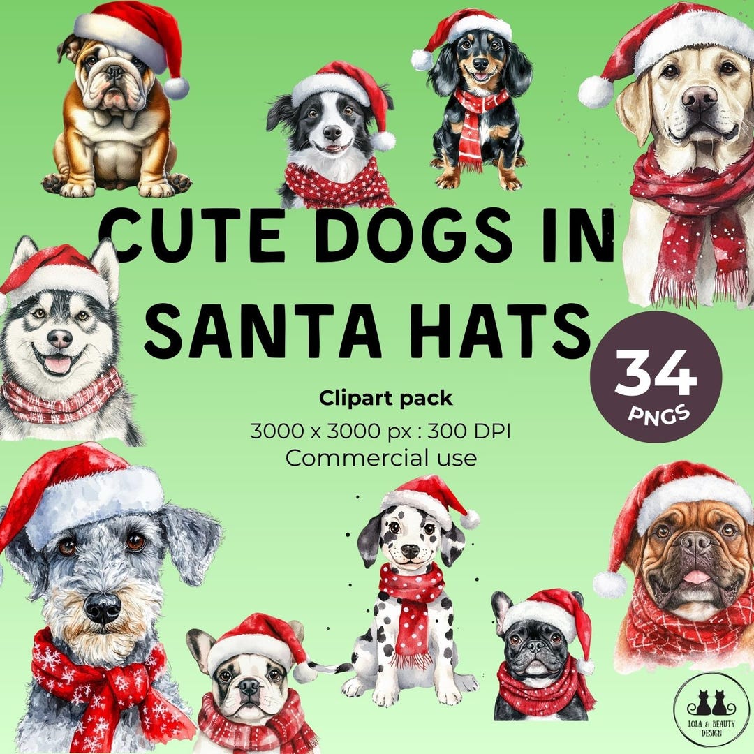 Santa Dogs Clipart | 34 PNG Holiday Illustrations (digital Download) - Etsy