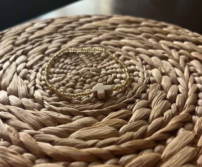Gold Beaded Cross Bracelet - Etsy