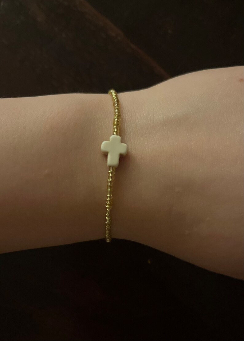 Gold Beaded Cross Bracelet - Etsy