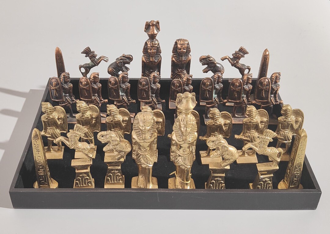 Rare Ancient Bronze Egyptian Chess Set Pharaoh & Warriors Figurines (no ...