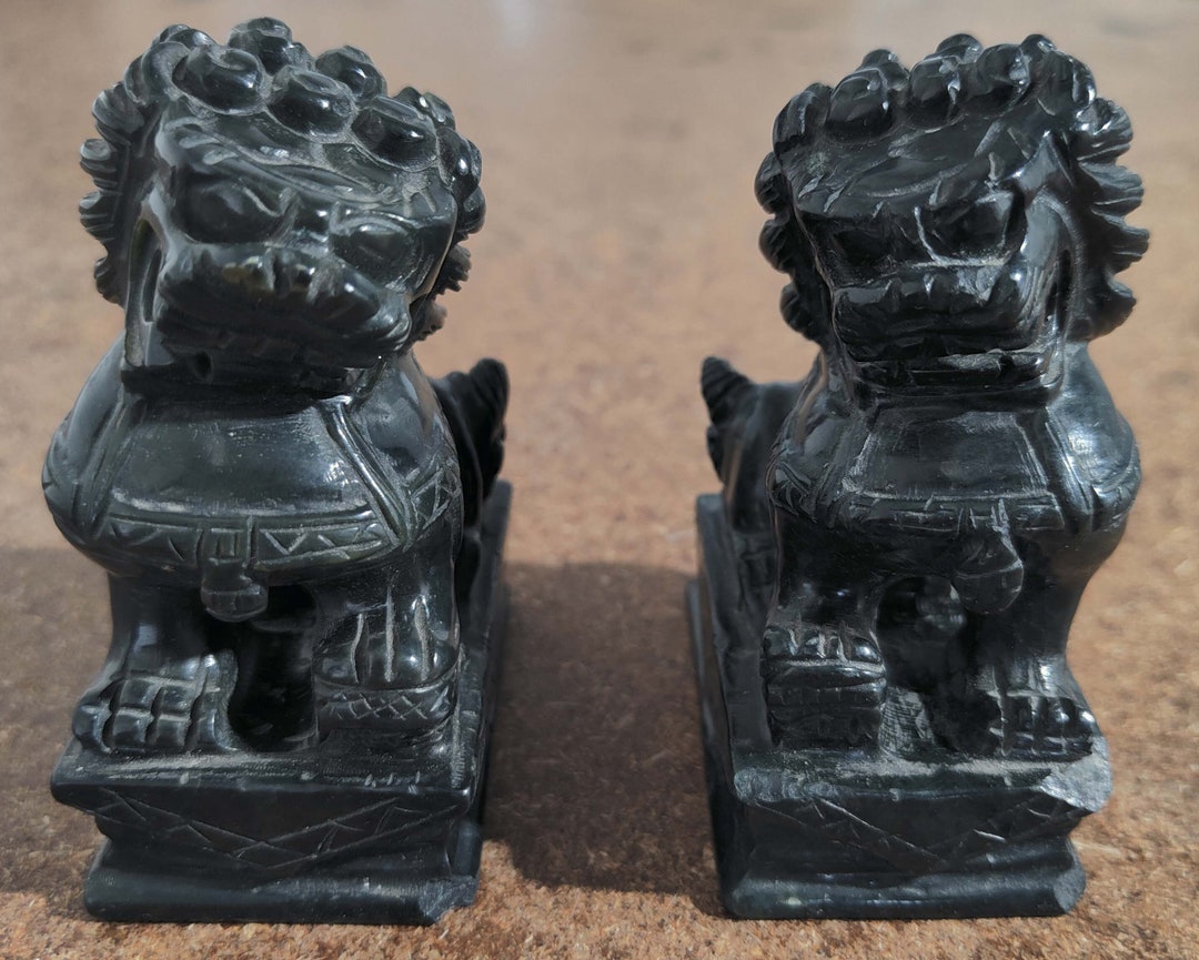 Pair of Chinese Carved Blue Stone Foo Dogs - 40x65x90mm - Etsy