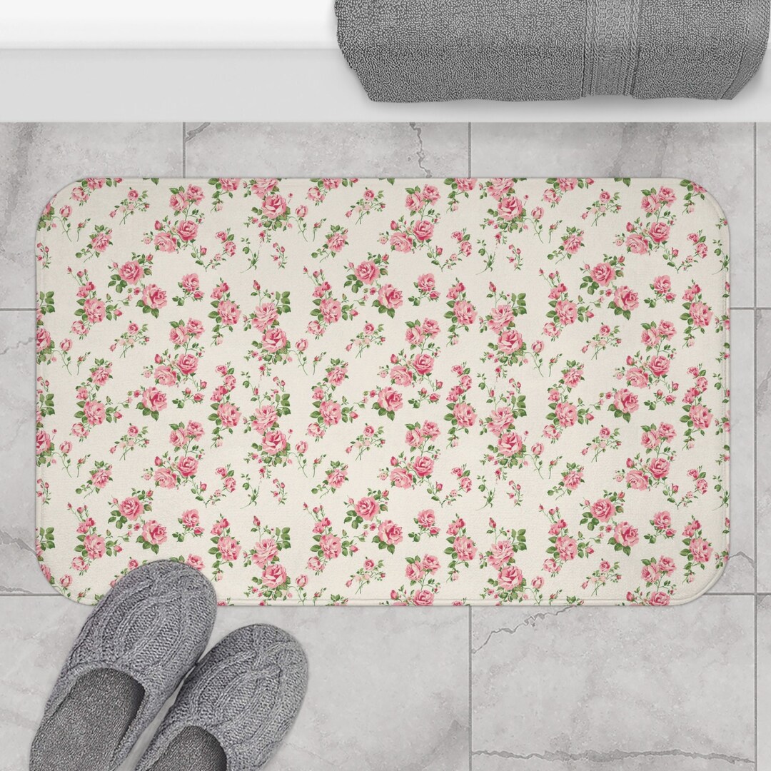 Roses Bath Mat Cottagecore Bathroom Decor Coquette Style Shabby Chic ...