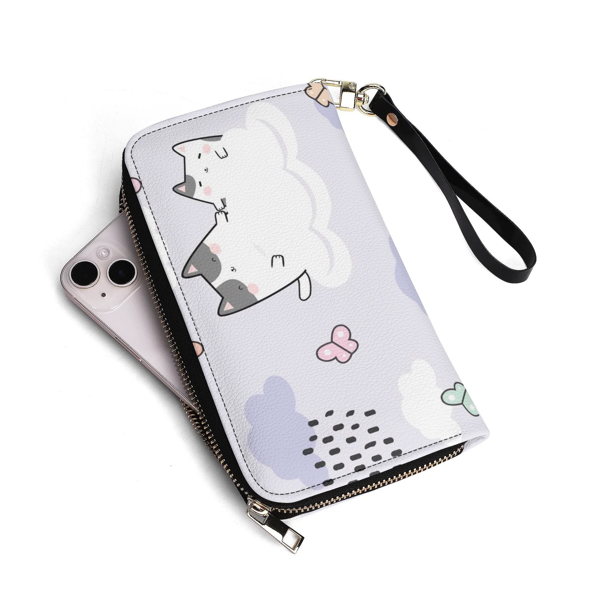 Cat Leather Womens Wallet Artist Custom Kittens Zipper Wallet for Cards ...