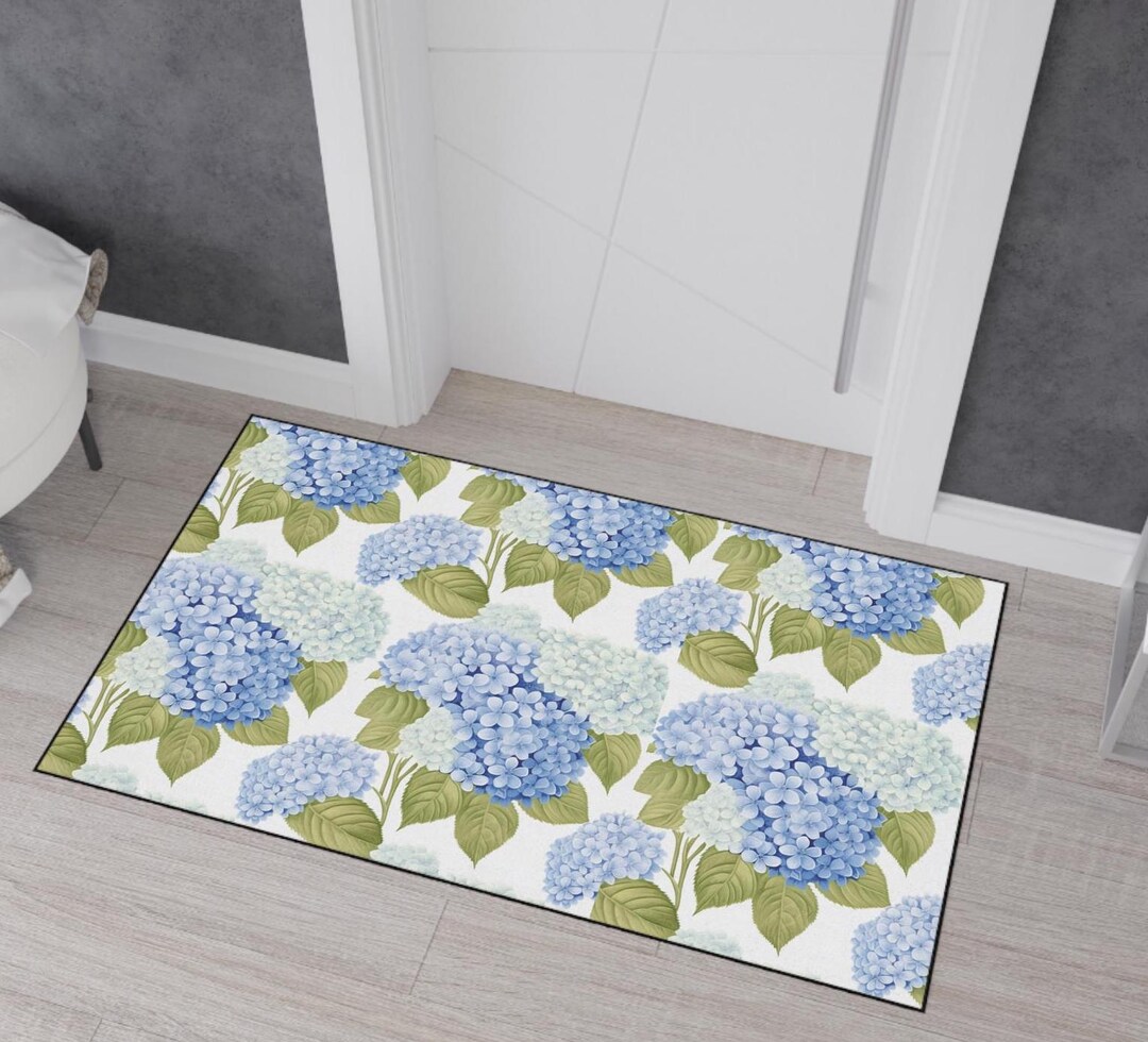 Blue Hydrangea Floral Rug: Whimsical Farmhouse Decor - Etsy