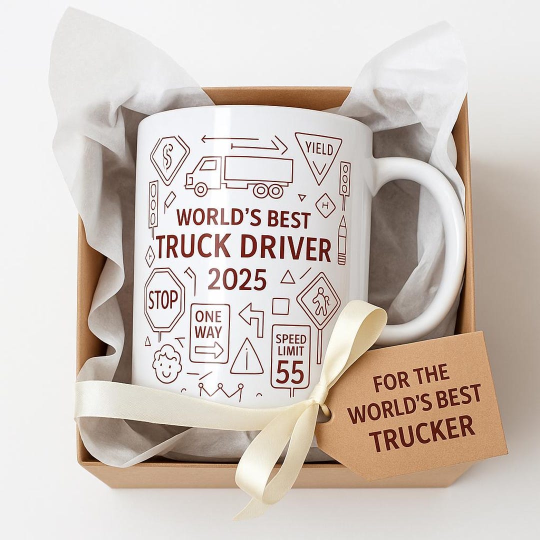 Truckernthemed Ceramic Mug for Drivers, Funny Gift, Road Sign Design ...