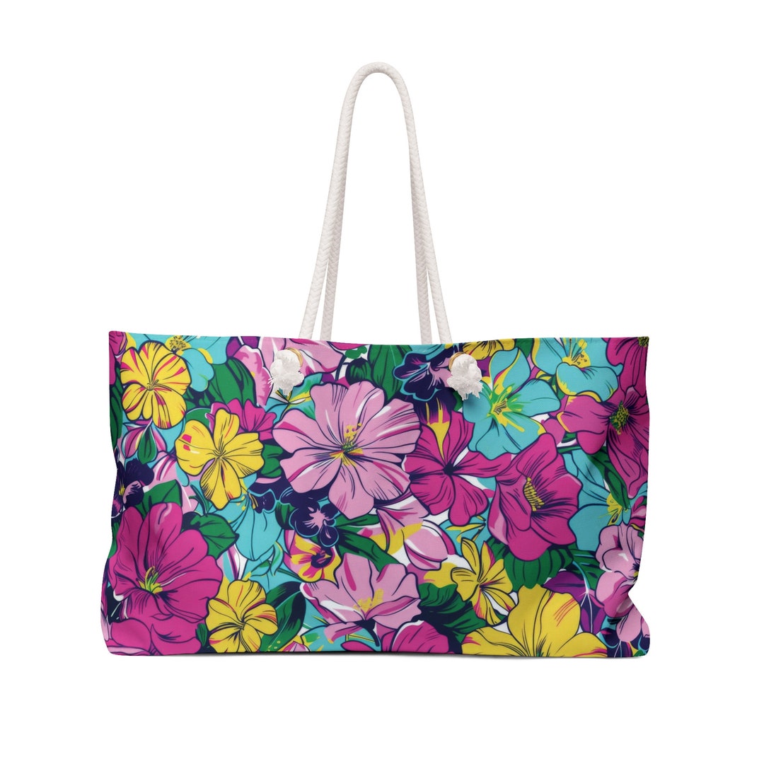 Floral Weekender Bag Pink Flowers Girls Trip Colorful Overnight Bag ...