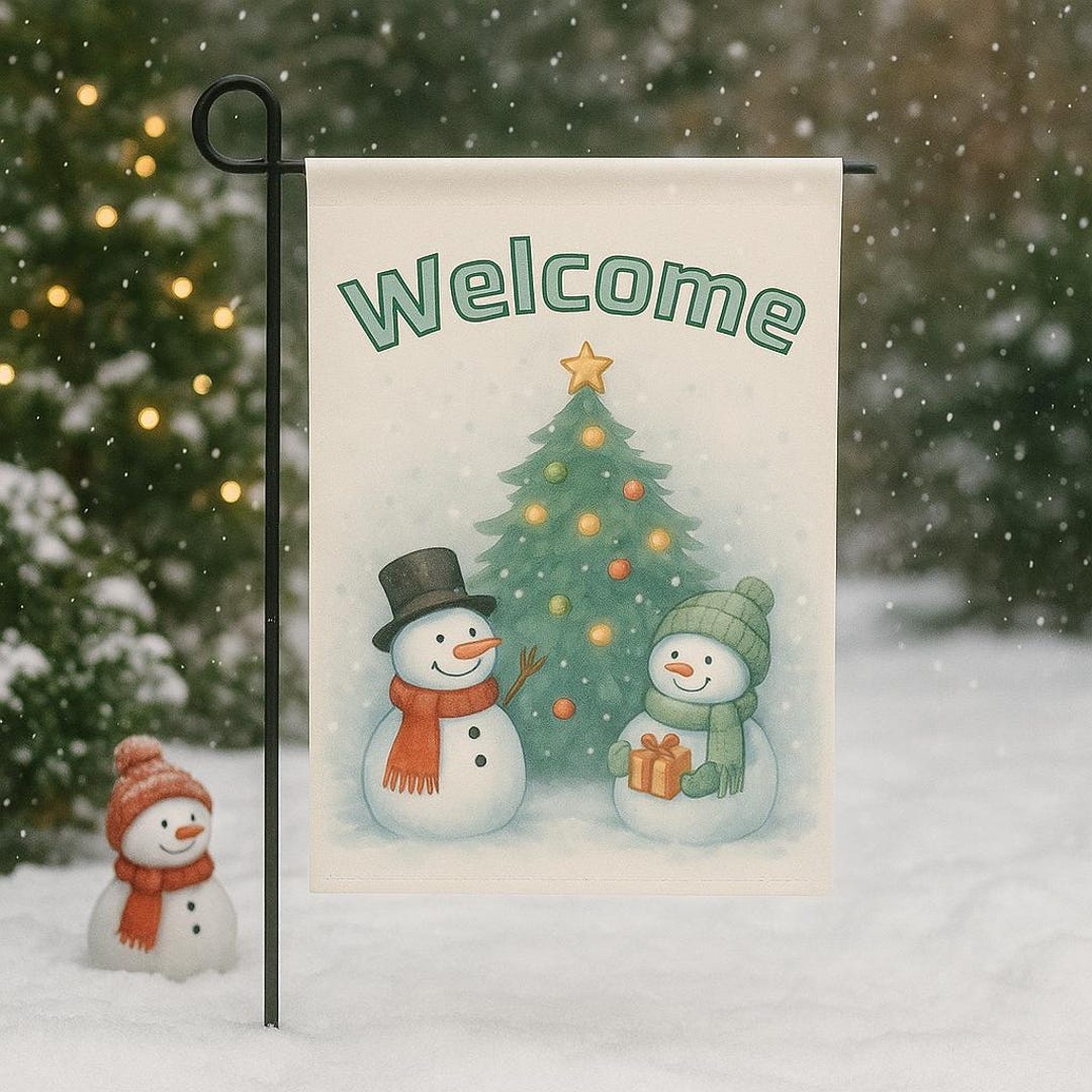 Christmas Garden Banner: Snowman Welcome Sign, Festive Decor - Etsy