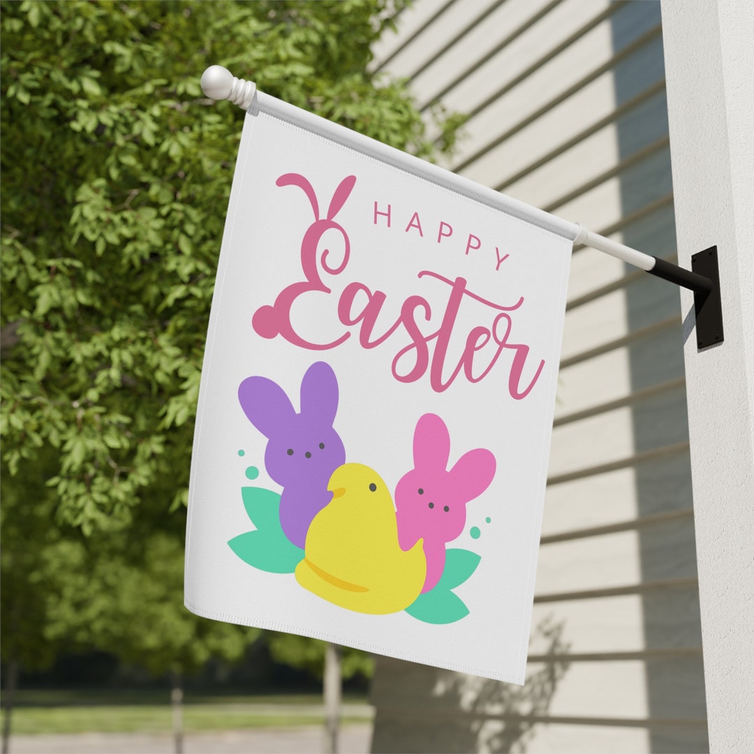Easter Garden & House Banner. Peeps and Chicken Yard Flag, Happy Easter ...