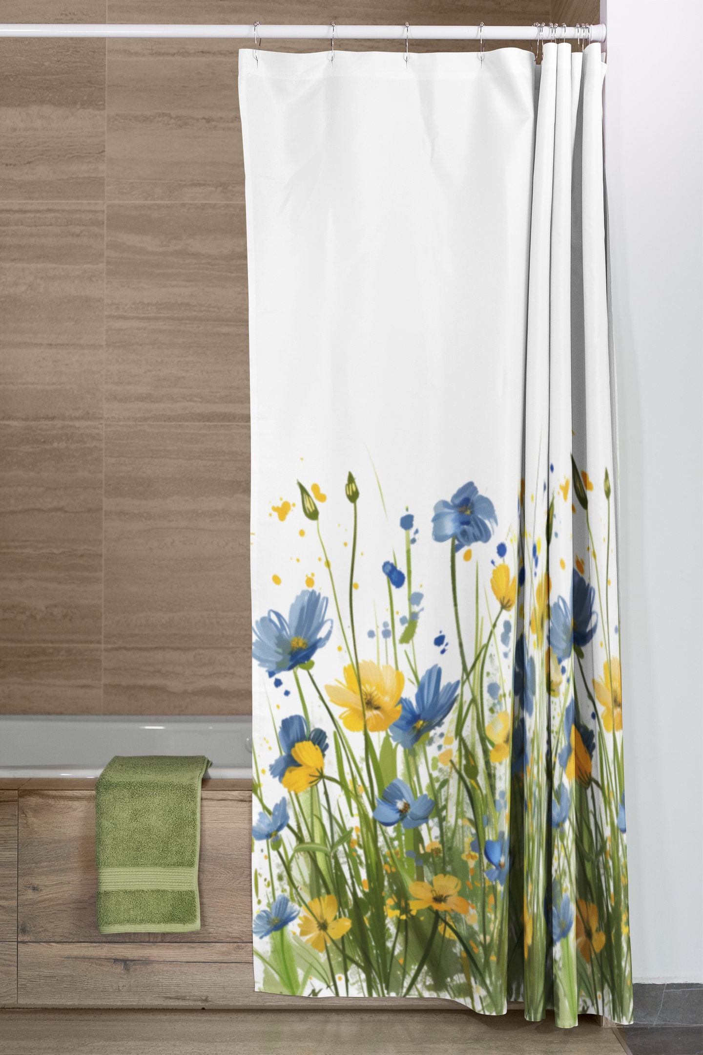 Wildflowers Blue and Yellow Shower Curtain Floral - Etsy