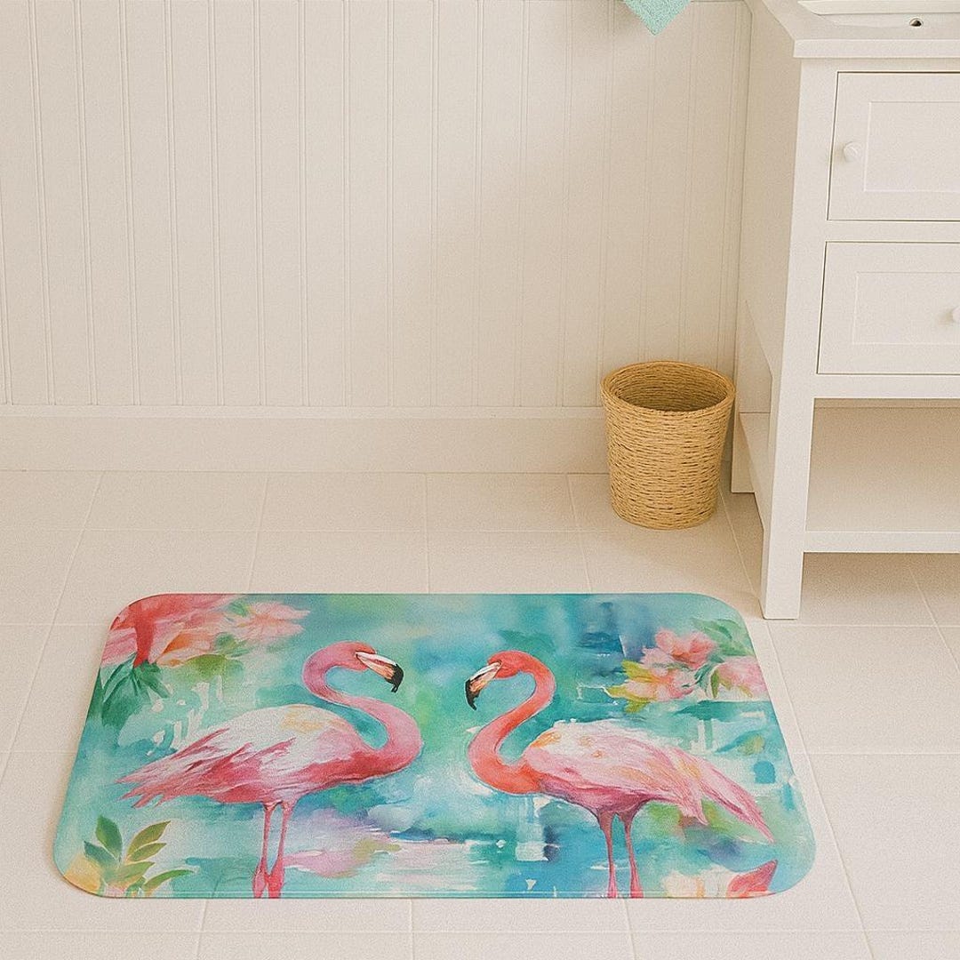 Pink Flamingo Bath Mat: Tropical Bathroom Decor - Etsy
