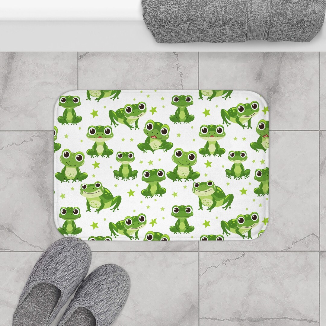 Cute Frog Bath Mat Green Frogs Bathroom Decor Housewarming Gifts Frog ...