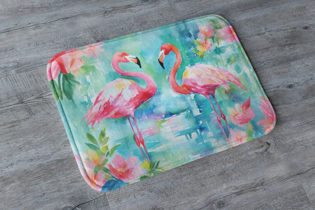 Flamingos Bath Mat Pink Flamingo Bathroom Decor Pink Bird Home Decor ...