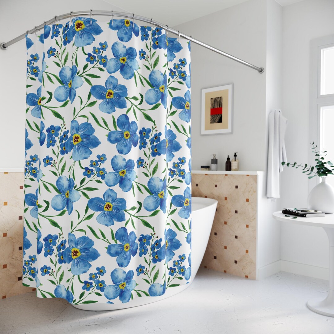 Blue Floral Shower Curtain Forget Me Not Flowers Bathroom Art, Spring ...