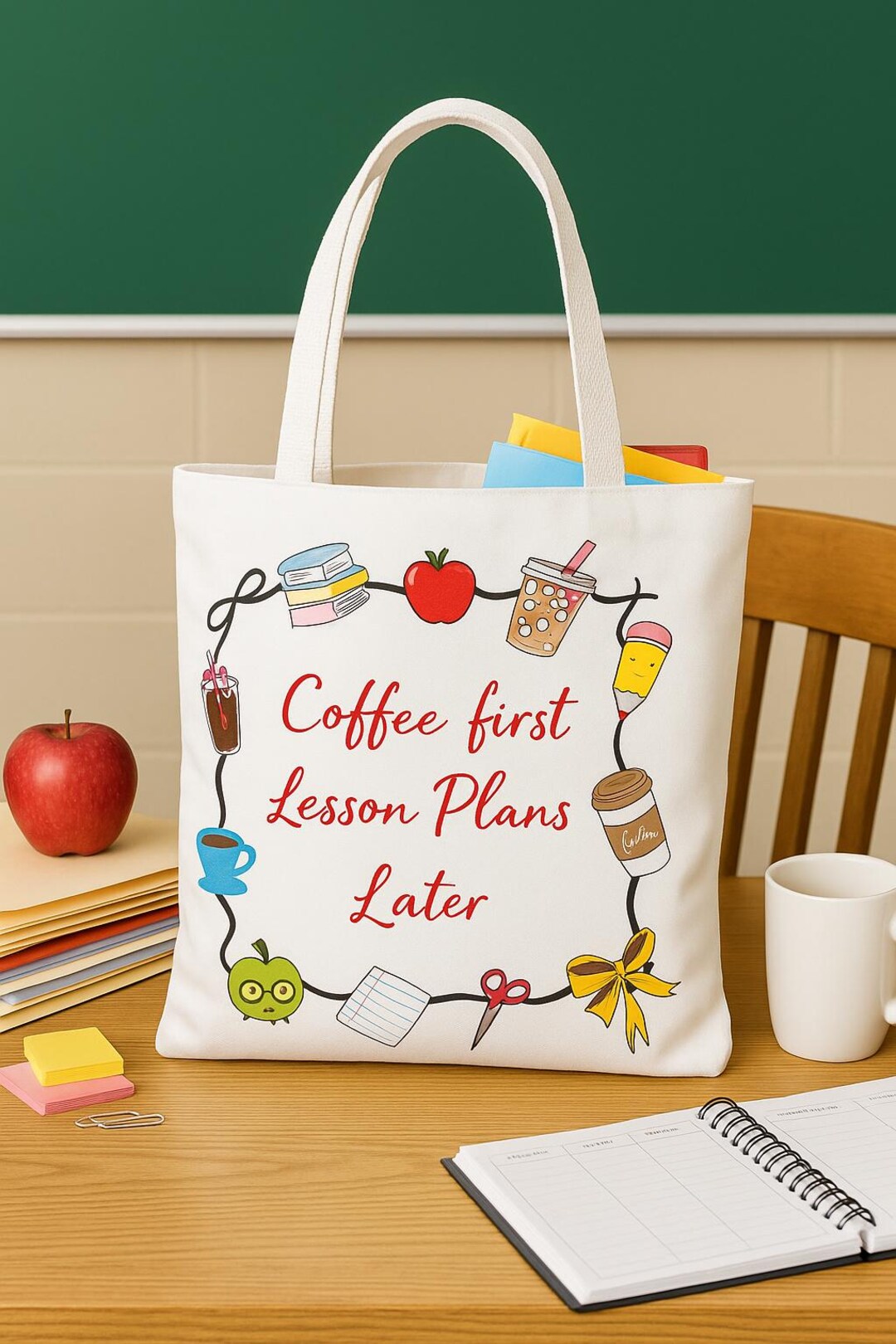 Coffee-themed Teacher Tote Bag, Perfect for Teachers, School Supplies ...