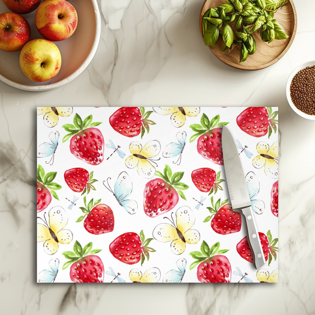 Strawberry Cutting Board Fruit Glass Cutting Board Strawberries ...