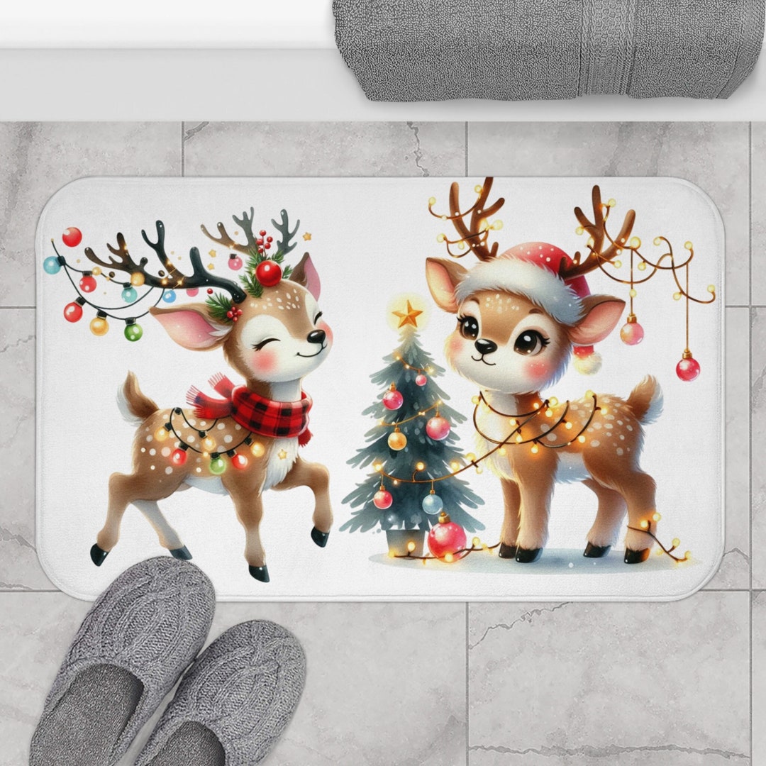 Christmas Reindeer Bath Mat Christmas Tree and Lights Retro Bathroom ...