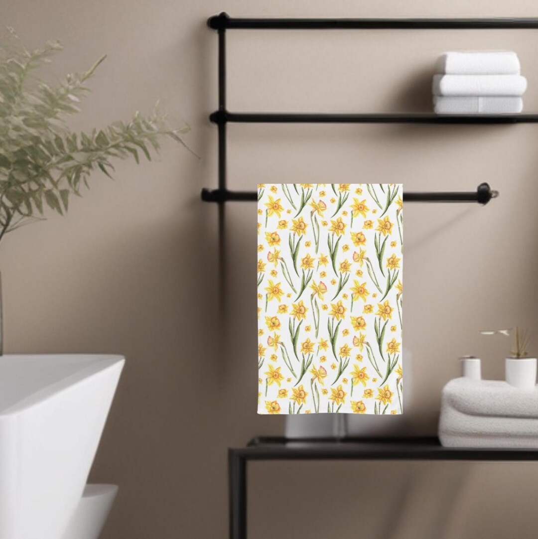 Yellow Daffodils Hand Towel, Floral Guest Towel, Shabby Chic Bathroom ...