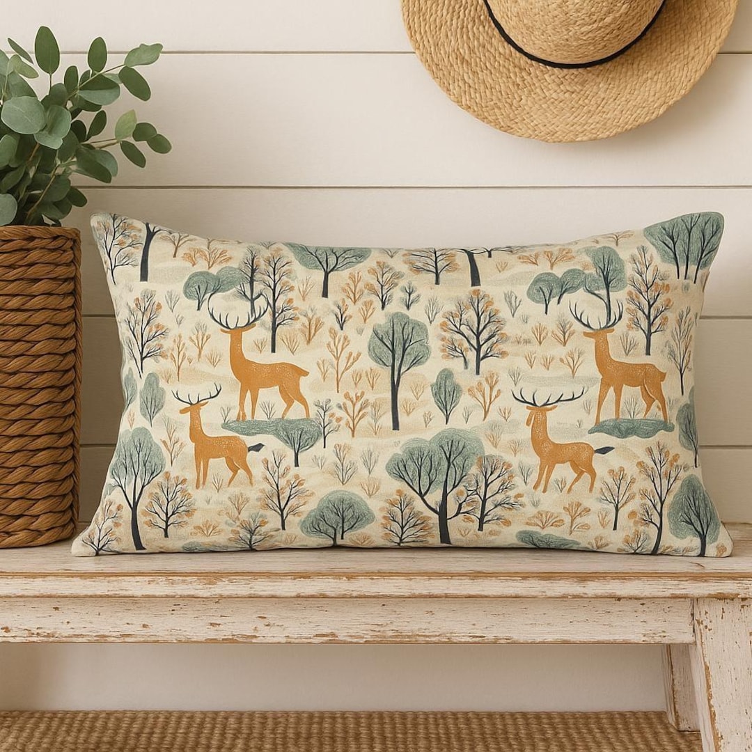 Woodland Deer Lumbar Pillow, Rustic Cabin Decor - Etsy