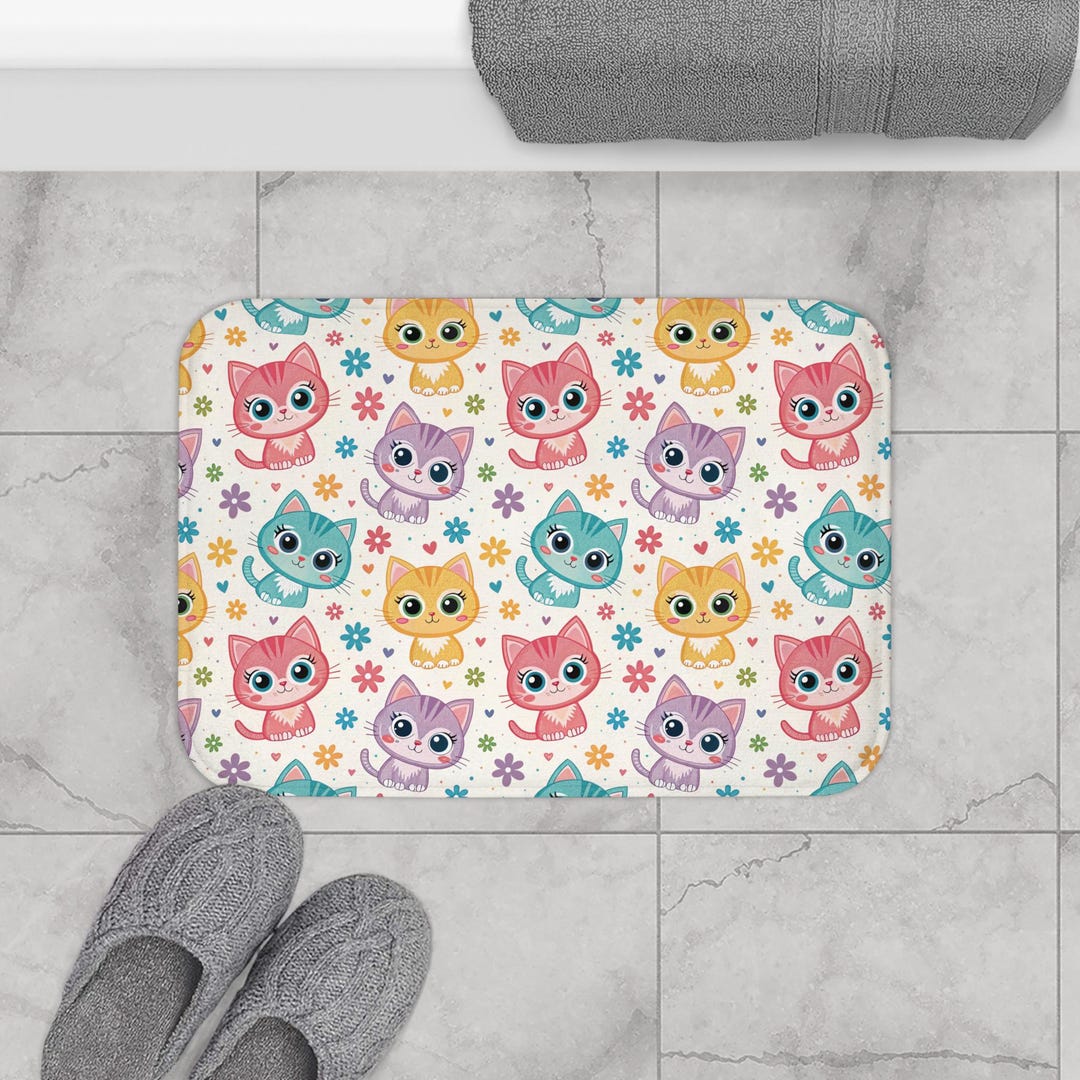 Cute Cats Bath Mat Kids Bathroom Rug Playful Kittens Washroom Décor,non ...