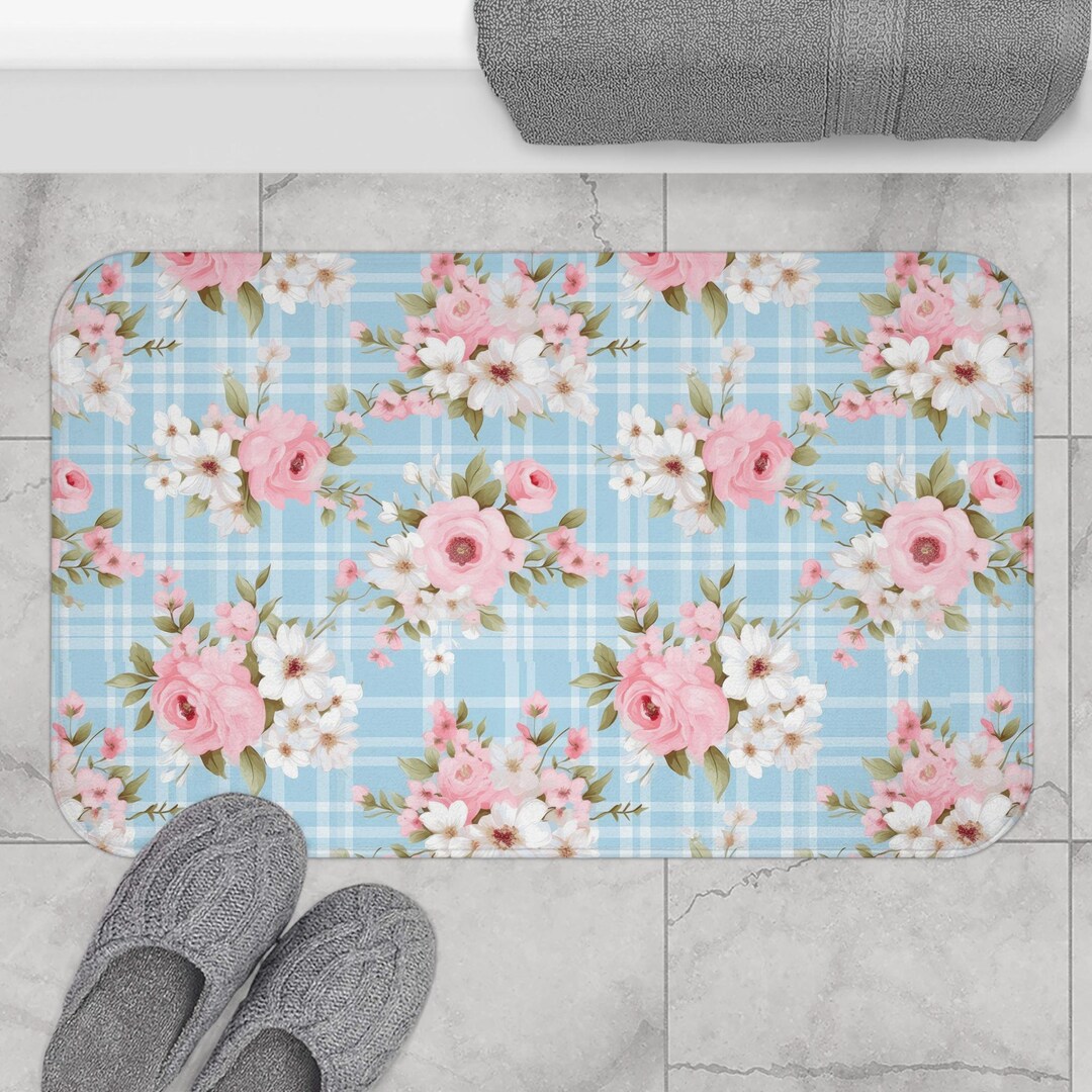 Shabby Chic Bath Mat, Pink Roses Memory Foam Rug, Coquette Style ...
