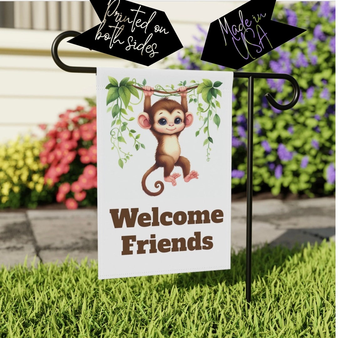 Monkey Garden Welcome Flag Summer House Flag Outdoor Home Decor Double ...