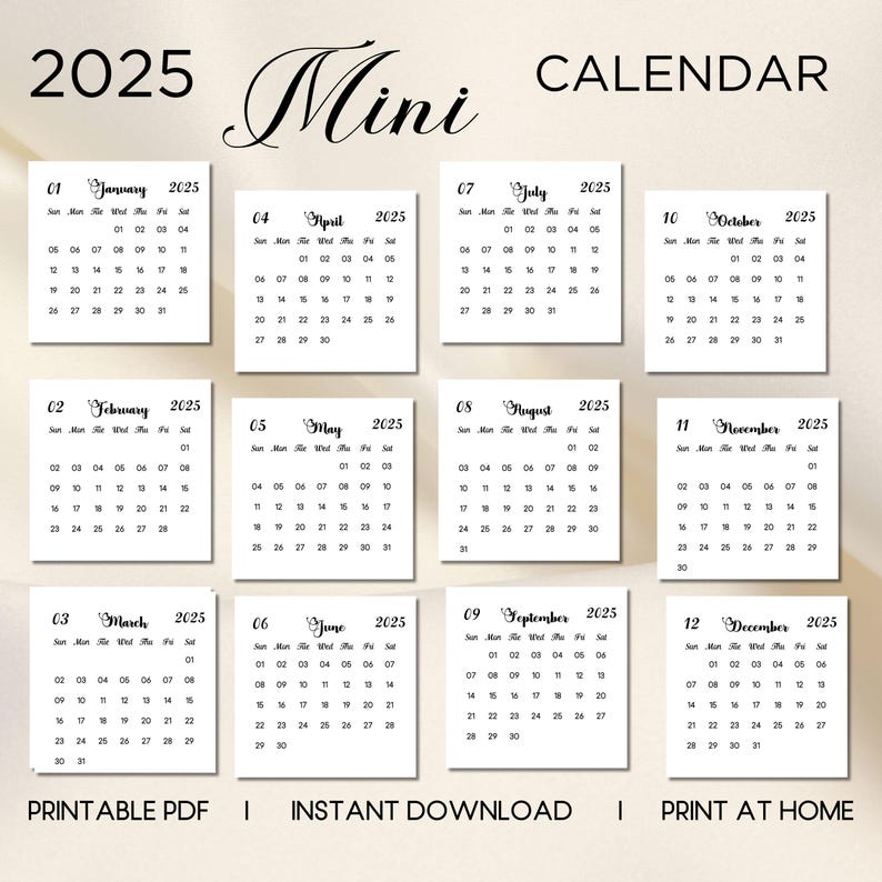 2025 Mini Calendar 3x3 Inches Small Calendar Pocket Printable Desk ...
