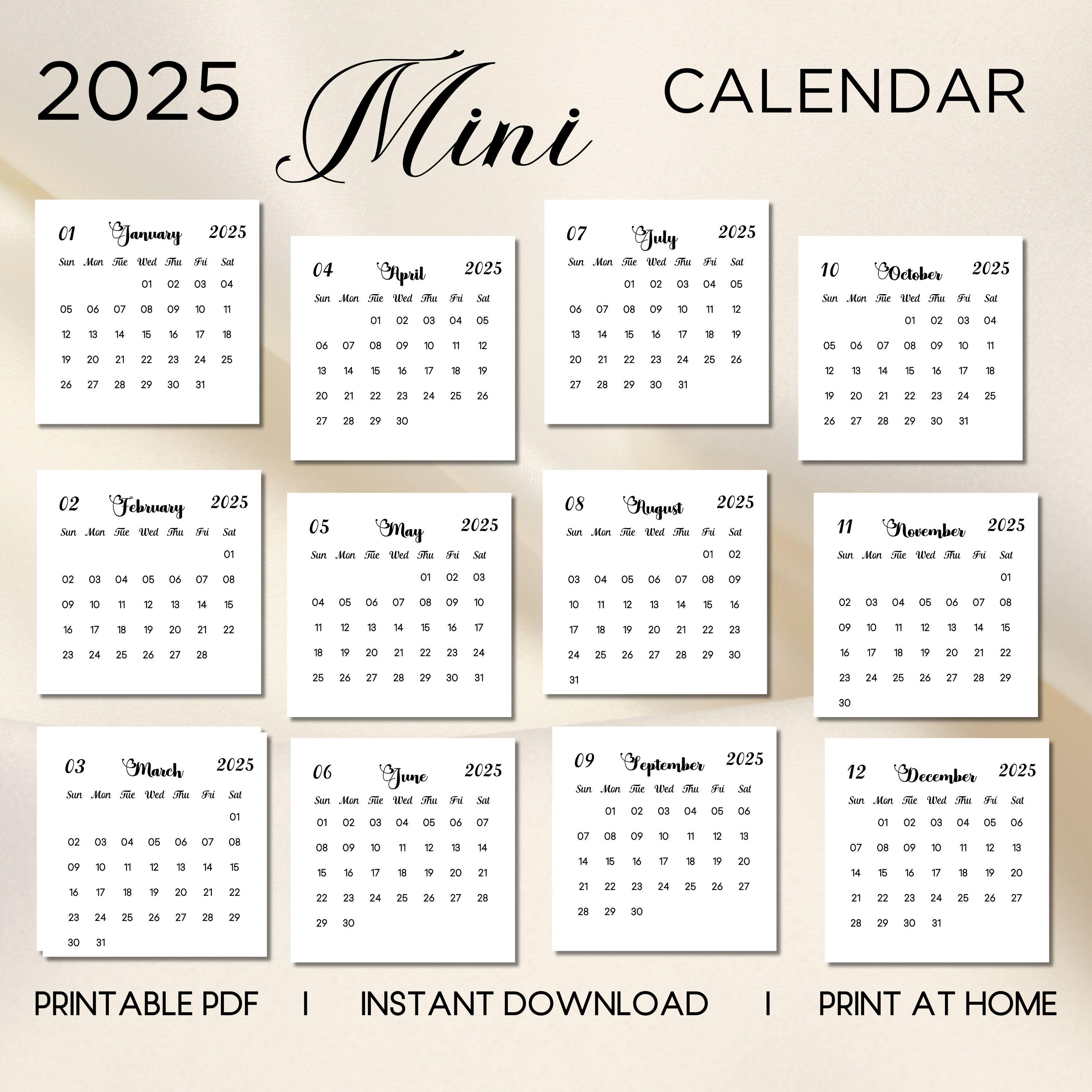 2025 Mini Calendar 3x3 Inches Small Calendar Pocket Printable Desk ...