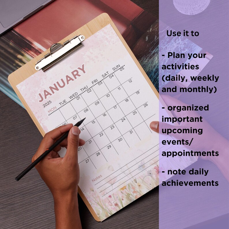 Watercolor Flower Field Printable Planner Pages V1 2025 Monthly ...