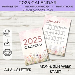 Watercolor Flower Field Printable Planner Pages V1 2025 Monthly ...