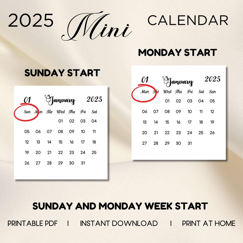 2025 Mini Calendar 3x3 Inches Small Calendar Pocket Printable Desk ...
