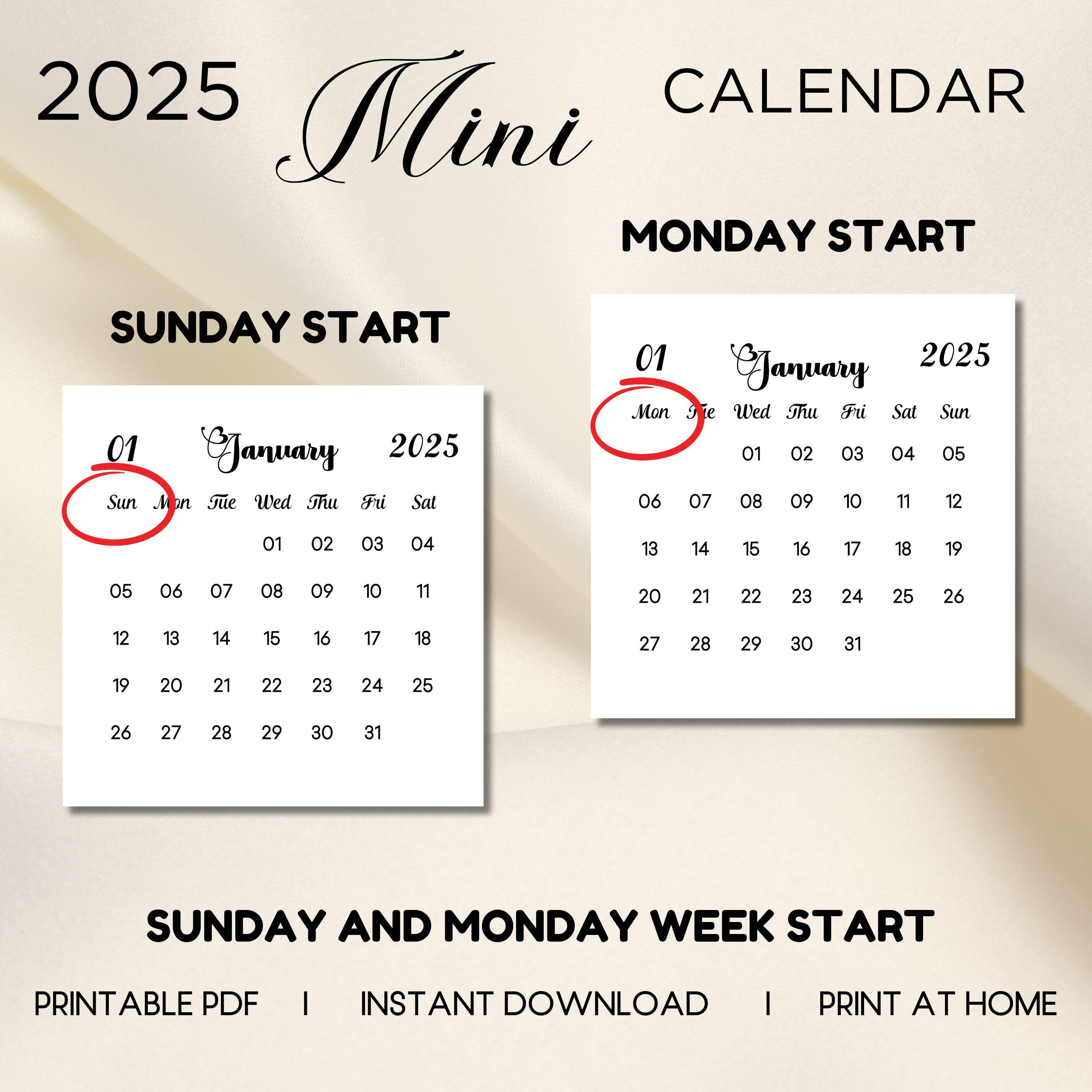 2025 Mini Calendar 3x3 Inches Small Calendar Pocket Printable Desk ...